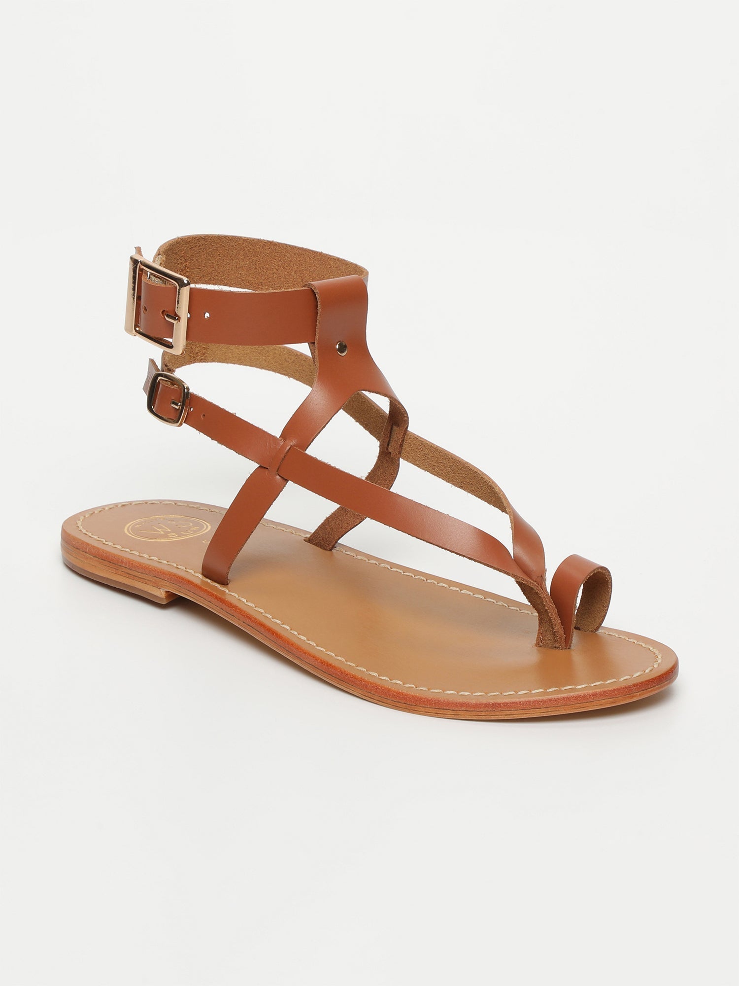 HERMANCE sandales spartiates entre doigt en cuir camel